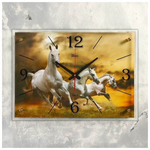 21 Век Часы настенные, серия: Животный мир, "Лошади" 40х56 см, микс