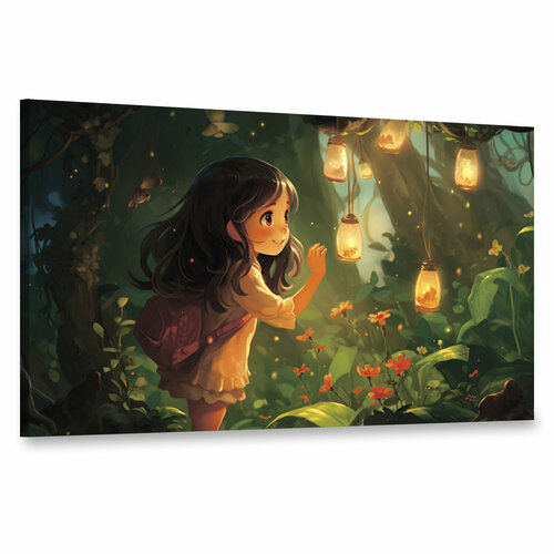 Интерьерная картина 100х60 "Девочка в загадочном лесу"