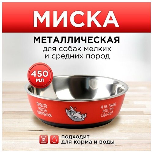 Миска металлическая для собаки «Ну, гав», 450 мл, 14х4.5 см