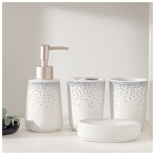 SUI Набор аксессуаров для ванной комнаты «Брызги», 4 предмета (дозатор 300 мл, мыльница, 2 стакана), цвет белый