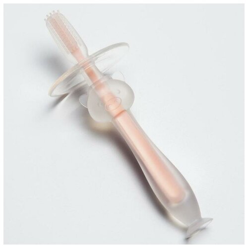 Детская зубная щетка-массажер на присоске, силиконовая с ограничителем, от 3 мес, цвет розовый