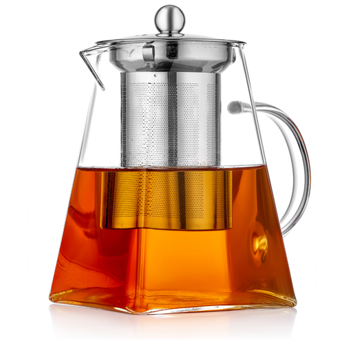 Чайник заварочный / Чайник стеклянный / Чайник с квадратным дном / Чайник 750 мл / Чайник с нержавеющим фильтром