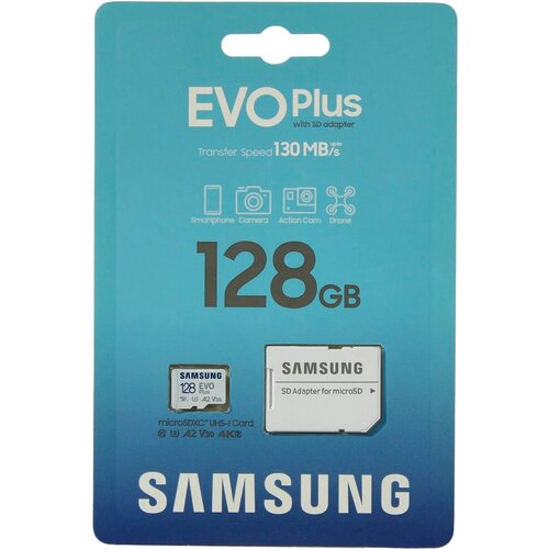 Карта памяти Samsung EVO Plus 128GB microSDXC UHS-I Card (MB-MC128KA/AM)