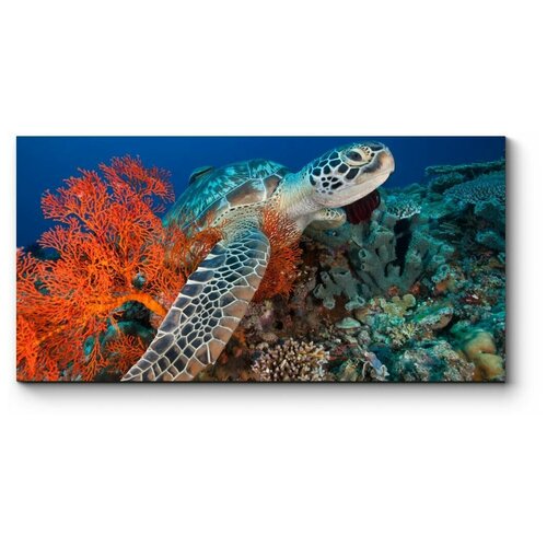 Модульная картина Морская черепаха в кораллах100x50