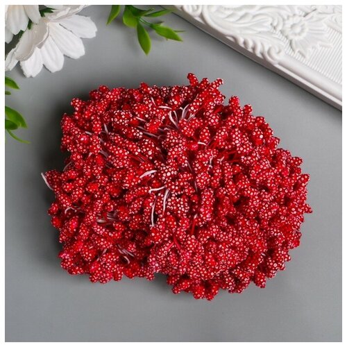 Тычинки для цветов "Капельки пузырьковые красные" 4х7 мм набор 700 шт длина 6,5 см