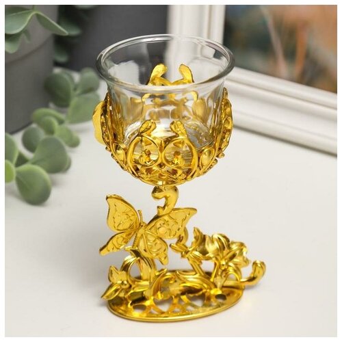 Подсвечник пластик, стекло "Бабочка" золото 12х7,5х6 см