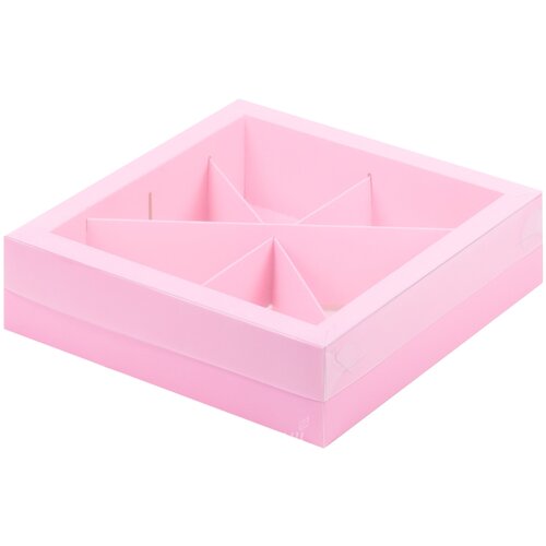 Упаковка под ассорти сладостей 4-6 ячеек Розовая 20х20х5,5 см.