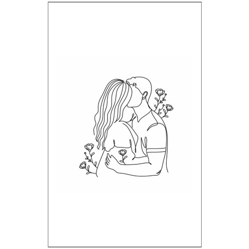 Постер / Плакат / Картина Линии - Поцелуй в цветах 40х50 см в раме