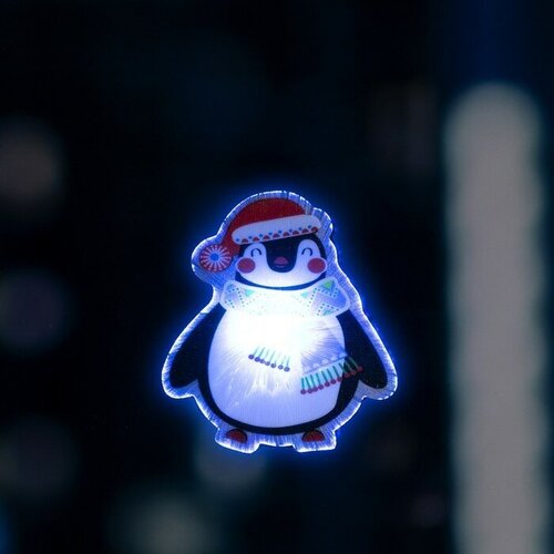 Светодиодная игрушка на липучке "Пингвин в шапке" 7.5 х 8 см, батарейки LR44х3, свечение мульти