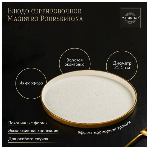 Блюдо фарфоровое сервировочное с бортиком Magistro Poursephona, d=25,5 см