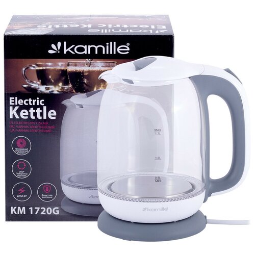 Чайник 1,7 л. электрический Kamille KM-1720G (бело-серый)