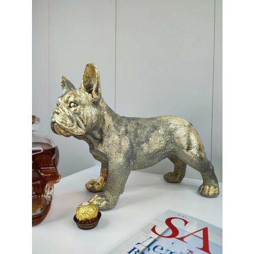Статуэтка интерьерная Собачка французский бульдог в декоре "Серое золото и Поталь"/ выс. 24 см.