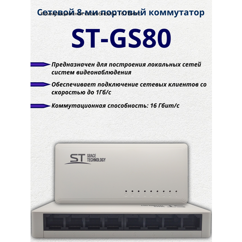 Коммутатор ST-GS80 cетевой 8-ми портовый 1Гб/с.