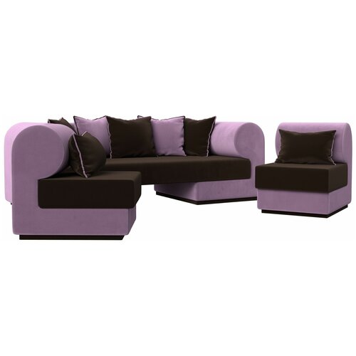 Набор Лига Диванов Кипр-3 (диван, 2 кресла) Микровельвет КоричневыйСиреневый