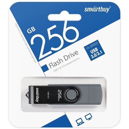 Флешка SmartBuy Twist Dual USB 3.0, 256 ГБ, черный/серый