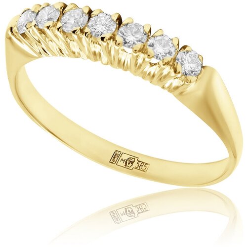 Кольцо помолвочное 1RBC, желтое золото, 585 проба, бриллиант, размер 15, бесцветный
