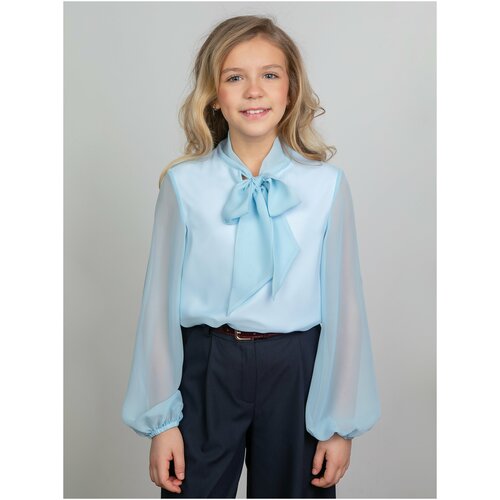 Школьная блуза Стильные Непоседы, размер 128-64-57, голубой