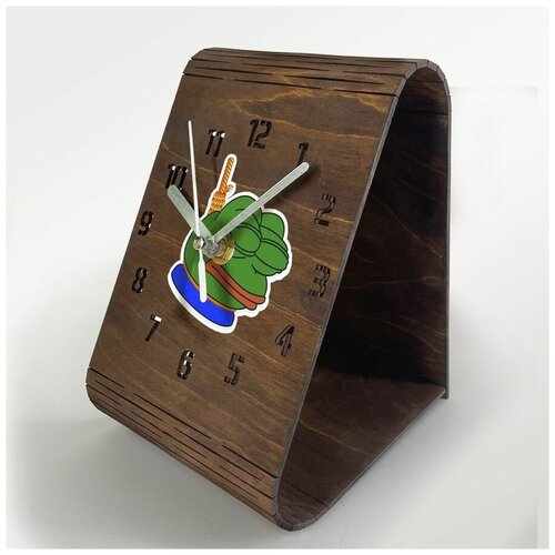 Настольные часы из дерева, цвет венге, яркий рисунок мемы лягушка пепе - 73