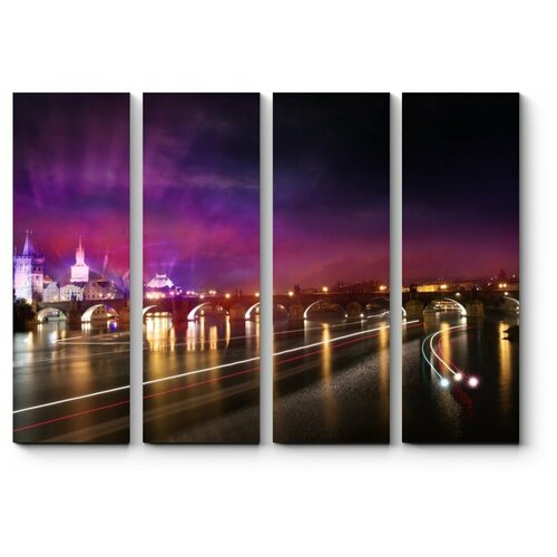 Модульная картина Карлов мост прекрасной ночью, Прага 80x60