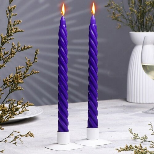 Дарим Красиво Набор свечей витых, 2,2х 25 см, лакированная 2 штуки, фиолетовый