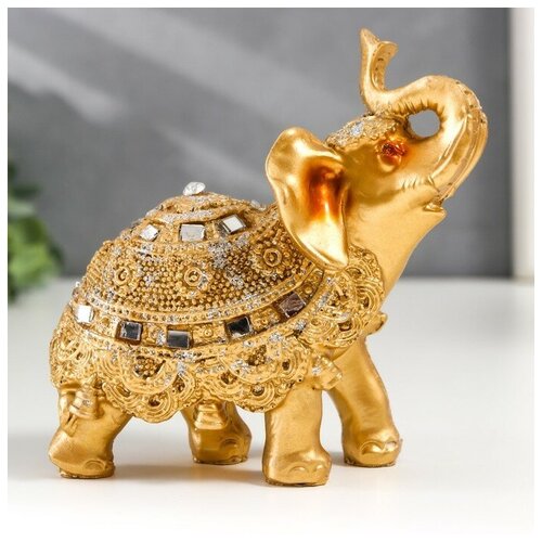 Сувенир полистоун "Золотой слон в богатой попоне" 11х5х9 см (2 шт)
