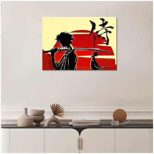 Интерьерная картина на холсте/ картина на стену/ в гостиную /спальню/ - самурай чамплу силуэты закат 50х70