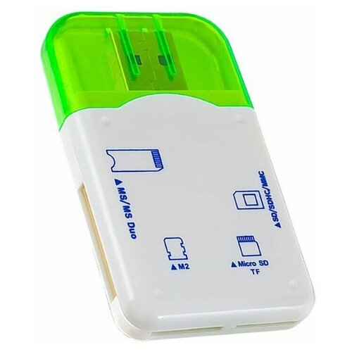 Картридер Perfeo Card Reader SD/MMC+Micro SD+MS+M2 (PF-VI-R010-Green)