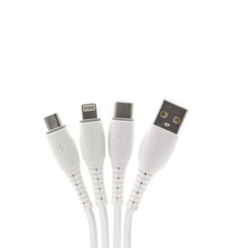 USB-кабель BYZ BC-023 AM-8pin (Lightning)/microBM/Type-C 1.2 метра, 5A, пластик, белый