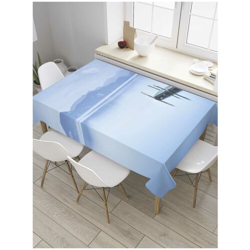 Скатерть прямоугольная JoyArty на кухонный стол "Безлюдный причал" из оксфорда, 180x145 см