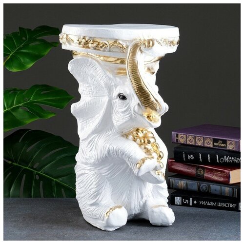 Фигура - подставка "Слон сидя" белое золото, 34х26х44см./В упаковке шт: 1