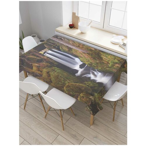 Скатерть прямоугольная JoyArty на кухонный стол "Водопад в лесу" из оксфорда, 120x145 см