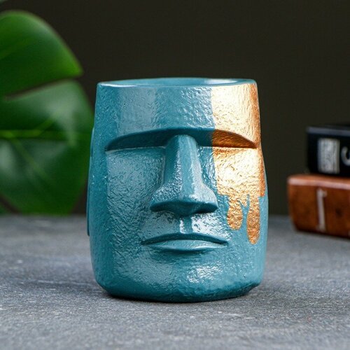 Хорошие сувениры Кашпо - органайзер "Истукан моаи" бирюзовый бронза, 10см