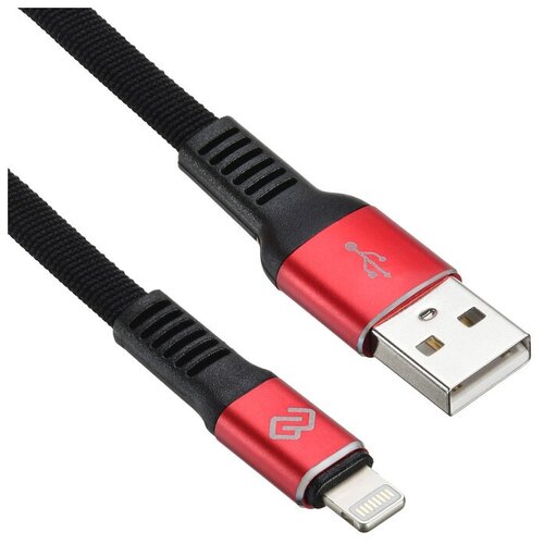 Кабель Digma USB A(m) Lightning (m) 1.2 м, черный/красный плоский