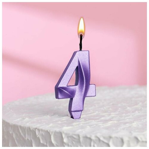 Свеча в торт "Грань", цифра "4", фиолетовый металлик, 7.8 см./В упаковке: 1
