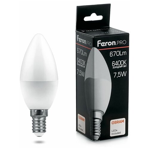 Лампа светодиодная Feron LB-1307  38055, E14, C37, 7.5 Вт, 6400 К