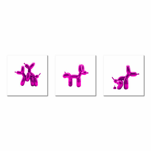Модульные картины для интерьера "Три розовые собачки" 40х40 см каждая, на подрамнике, натуральный холст
