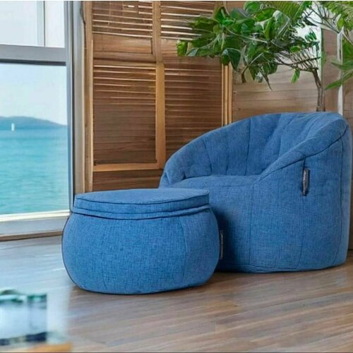 Бескаркасное кресло с оттоманкой Ambient Lounge - Butterfly Chaise - Blue Jazz (синий) - комплект мягкой мебели для отдыха дома