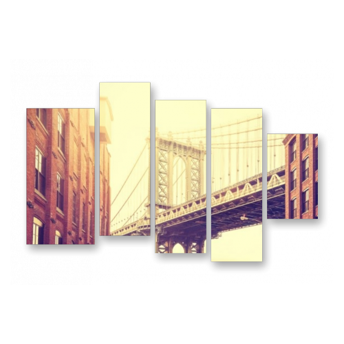 Модульная картина на холсте | Diva Kartina | Город. Нью-Йорк Вид на Бруклинский мост | 90X62 см