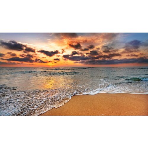 Картина на холсте 60x110 LinxOne "Море wave sand sunset beach" интерьерная для дома / на стену / на кухню / с подрамником