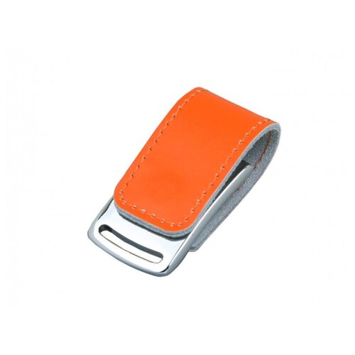 Кожаная флешка для нанесения логотипа с магнитным замком (16 Гб / GB USB 2.0 Оранжевый/Orange 216 Flash drive KJ020 ремень)