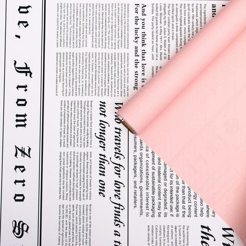 MARU Плёнка матовая двухсторонняя "Газета на белом" розовый, 0,58 х 10 м