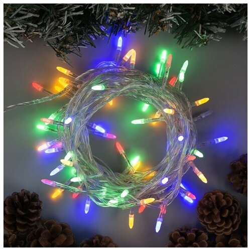 Гирлянда «Нить» 10 м с насадками «Игла», IP20, прозрачная нить, 100 LED, свечение мульти, 8 режимов, 220 В