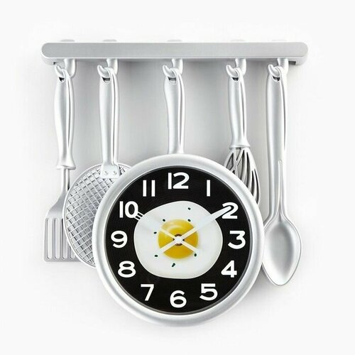 Часы настенные, серия: Кухня, Кухонная утварь, 32 х 34 см, серебро