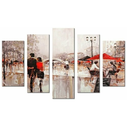 Картина на стену большая на холсте "Прогулка любовной пары по Итальянским улицам" 80х125см М2162-