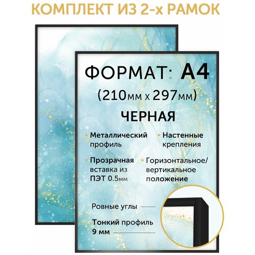 Комплект металлических рамок 21х30 (А4), 2 шт; Нельсон, цвет черный матовый