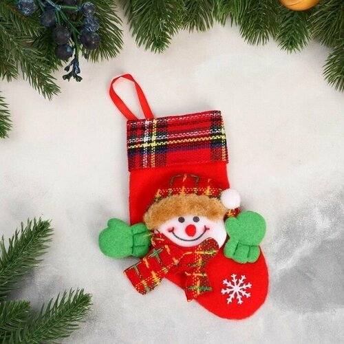 Носок для подарков "Снеговик в варежках" 11х15 см, красно-зелёный 2 шт.