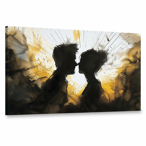 Интерьерная картина 100х60 "Поцелуй в золотистых лучах"