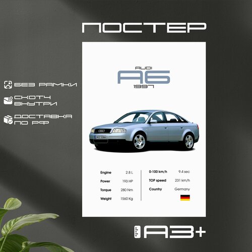 Постер "AUDI A6 C5" с характеристиками без рамки, формат А3 +