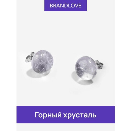 Серьги пусеты BL Jewelry Pin, тигровый глаз, змеевик, коралл, гранат, родонит, говлит, халцедон, нефрит, яшма, янтарь, кахолонг, горный хрусталь, агат, сердолик, цоизит, аметист, размер/диаметр 12 мм, бесцветный