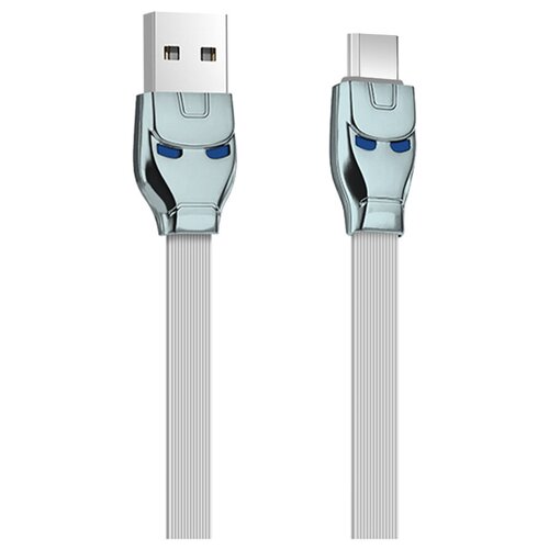 Кабель USB - Type-C HOCO U14 Steel man, 1.2м, плоский, 2.4A, силикон, цвет серебряный (1/50/300)